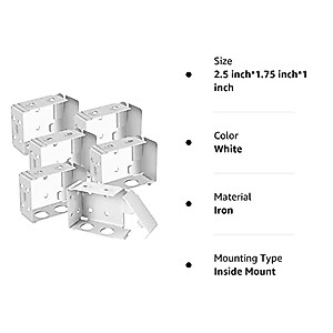 Hotop Blind Brackets 2.5 Inch Low Profile Box Mounting Bracket for Window Blinds, White（6）