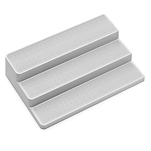 madesmart Shelf Organizer - White | CABINET COLLECTION | 3-Tier Cabinet, Pantry, or Countertop Organizer | Soft-grip Lining and Non-slip Fee | BPA-Free