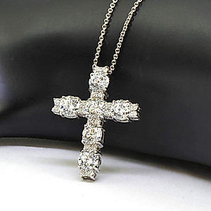 B. BRILLIANT Cross Necklace for Women | Sterling Silver Necklace Round-cut AAA Cubic Zirconia Big Large CZ Crosses for Women with Gift Box