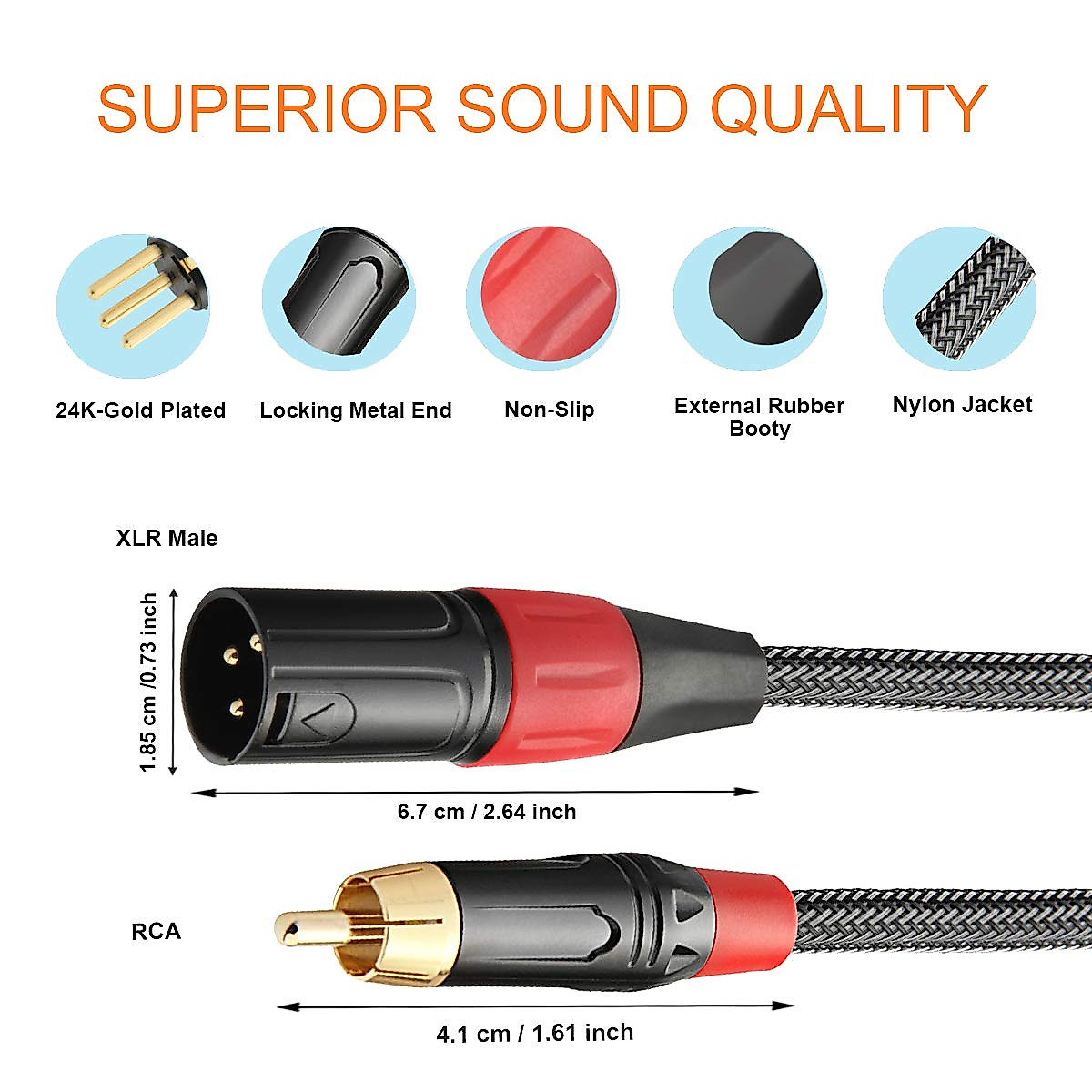 tisino RCA to XLR Cable, Nylon Braid RCA Male to XLR Male HiFi Audio Cable, 4N OFC Wire, for Amplifier Mixer Microphone - Single, 6 Feet