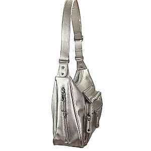 Zzfab Fashion Locking Concealed Carry Big Hobo Bag CCW Cross Body Bag with Credit Card Slots Pewter