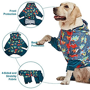LovinPet Pitbull Breeds Dog Jammies: Wound Care, Anxiety Lightweight Onesie, Large Dog Pajamas, Pjs for Dogs, Reflective Stripe, Super Dinos Navy Print, Surgical Recovery Clothes/Medium