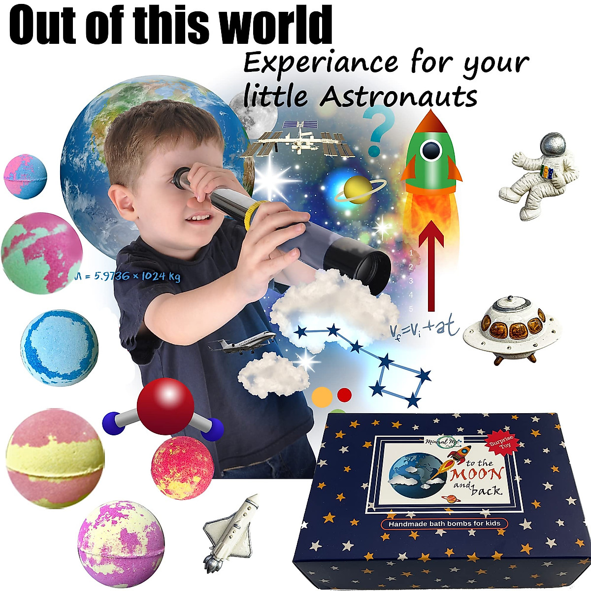 Galaxy Bath Bombs for Kids with Surprise Inside - Organic Bubble Bath Bombs with Educational Outer Space Planet Toys. Gentle, Natural & Kids Friendly - Birthday Gifts for Kids, Halloween Party Favors