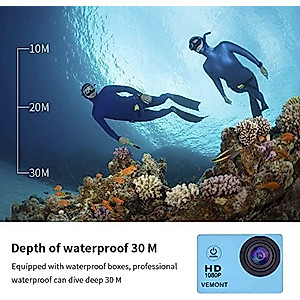 VEMONT Action Camera, 1080P 12MP Sports Camera Full HD 2.0 Inch Action Cam 30m/98ft Underwater Waterproof Camera with Mounting Accessories Kit