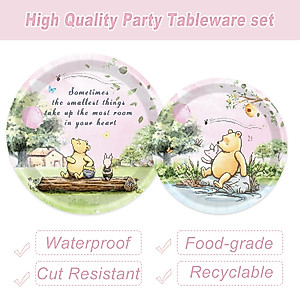 Pink Winnie Baby Shower Party Supplies Classic Bear 1st Party Decorations for Kids Girls Birthday Neutral the Pooh Themed Plates Napkin Cups Disposable Tableware Set Serves 20 Guests