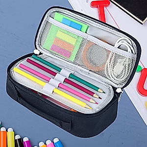 Big Pencil Case, Protable Pencil Case Organizer, Pencil Pouch, Black Pencil Cases for Adults Boys Kids Teen Students, Large Pencil Pen Case for Office School