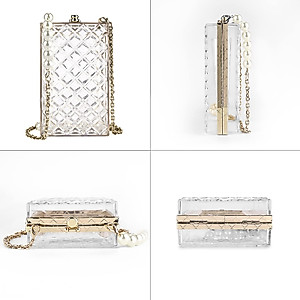 Linkidea Acrylic Clear Purse, Women's Clear Clutch Bag, Transparent Stadium Approved Crossbody Shoulder Evening Handbag with Detachable Pearl Chain for Wedding, Party