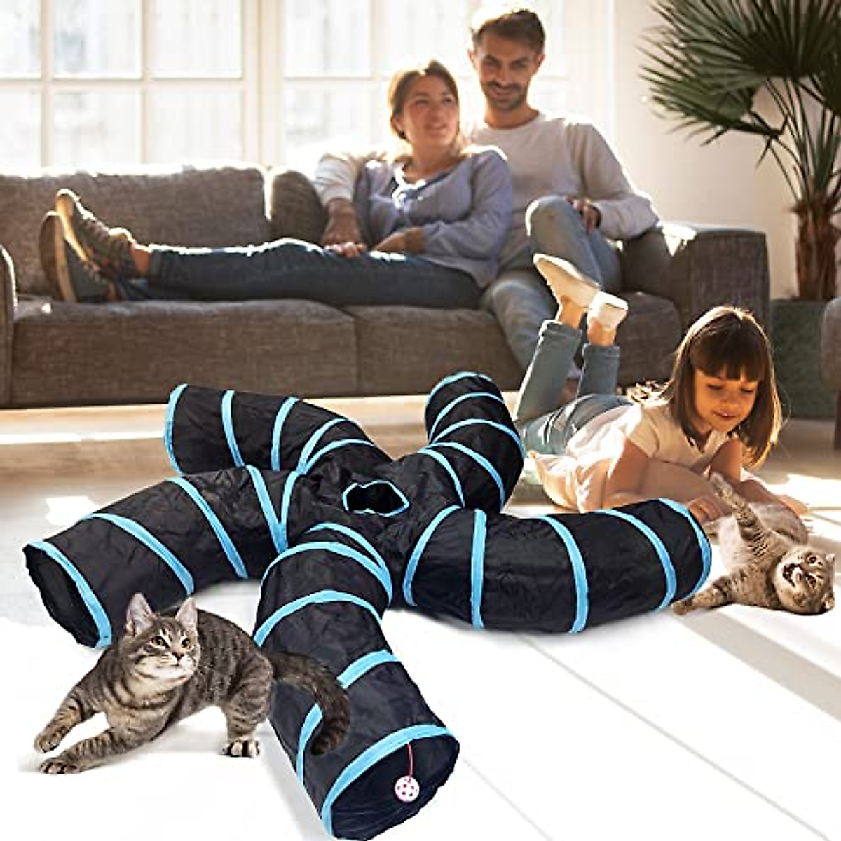 Bemodst S-Type Cat Tunnel, 2 Way/3 Way/4 Way/5 Way Collapsible S-Shape Small Animal Tubes Kitty Tunnels Interactive Maze House Toy with Storage Bag for Kitten Puppy Rabbit Guinea Pig … (5-Way)