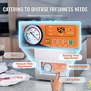 VEVOR Chamber Vacuum Sealer, 260W Sealing Power, Vacuum Packing Machine for Wet Foods, Meats, Marinades and More, Compact Size with 10.2" Sealing Length, Applied in Home Kitchen