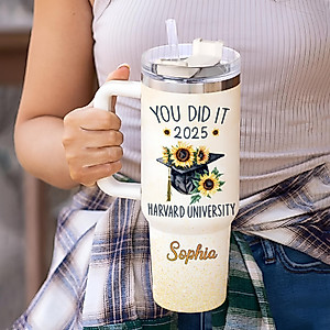 Hyturtle Personalized Graduation Gifts For Her Women - She Believed She Could So She Did - Congrats Grad Gifts For College High School Masters Degree - Stainless Steel Travel Coffee Cup 40oz With Lid