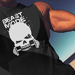 SZKANI Mens Skull Print Sleeveless Fitness Vest Bodybuilding Stringers Workout Tank Tops (Medium, Black(Single Dumbbell))