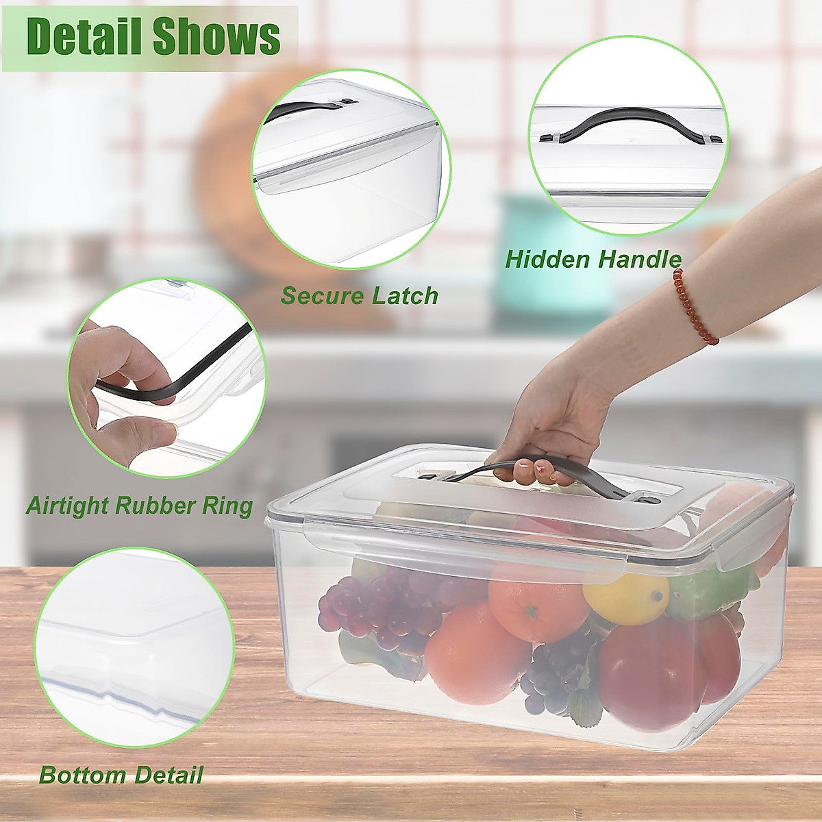 OGANAZI Large Fruit Storage Containers for Fridge with Lid and Handle, Airtight Vegetable Storage Container, BPA-Free Food Storage Containers for Berry Fruit Veggie Food Meat Fresh Longer