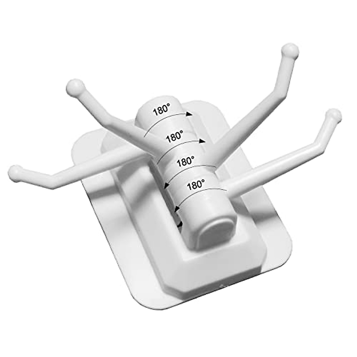 Fineget Wall Adhesive Hooks for Hanging Towel Key Hat Bathroom Kitchen Door Hooks 4 Rotatable Arms Sticky Retail Hooks White 8 Pairs