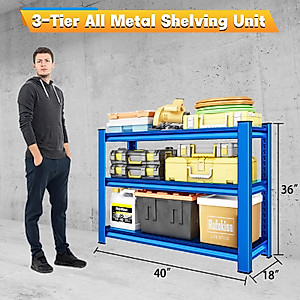 Rufokisa 40" W Garage Shelving Heavy Duty，1500LBS Loads Adjustable Garage Storage Shelves,3-Tier Metal Storage Racks and Shelving Units, Utility Rack Shelves,40”W x 18”D x 36”H,Blue