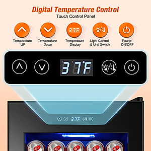 turephe Beverage Refrigerator 17 Inch Wide, Mini Beverage Cooler with Glass Door 126 Cans, Countertop/Freestanding Beverage Beer Fridge with Temperature Memory, Perfect for Soda, Beer
