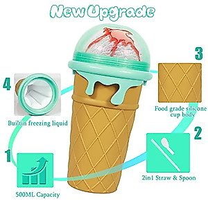 Slushie Maker Cup, 500ml Magic Quick Frozen Smoothies Cup, Portable Squeeze Cup Slushy Maker, Summer Juice Ice Cream Cup Freeze Double Layer Squeeze Cup for Family DIY Homemade