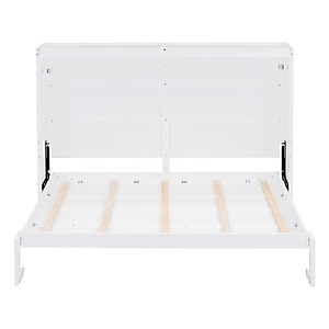 Full Size Murphy Bed Frame, Foldable Cube Cabinet Full Platform Bed, Modern Murphy Bed, Space-Saving Wall Bed for Guest Room or Home Office, No Box Spring Needed, Noise Free (White)