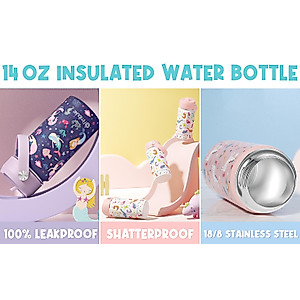 Fimibuke Kids Bento Lunch Box with 4 Compartments, Insulated lunch Bag, Stainless Steel Insulated Water Bottle, Ice Pack & Utensils, Unicorn Birthday Gifts for Ages 3-12 School Toddler Girls Boys