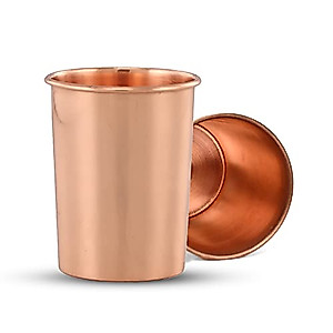 HEALTHANDWEALTH Pure Copper Tumbler Set of 2 | Copper Water Drinking Glass | Copper Cup Hold 250 Ml Water (8.4 US Fluid Ounce) | For Storing and Drinking Water for Health Benefits of Ayurveda