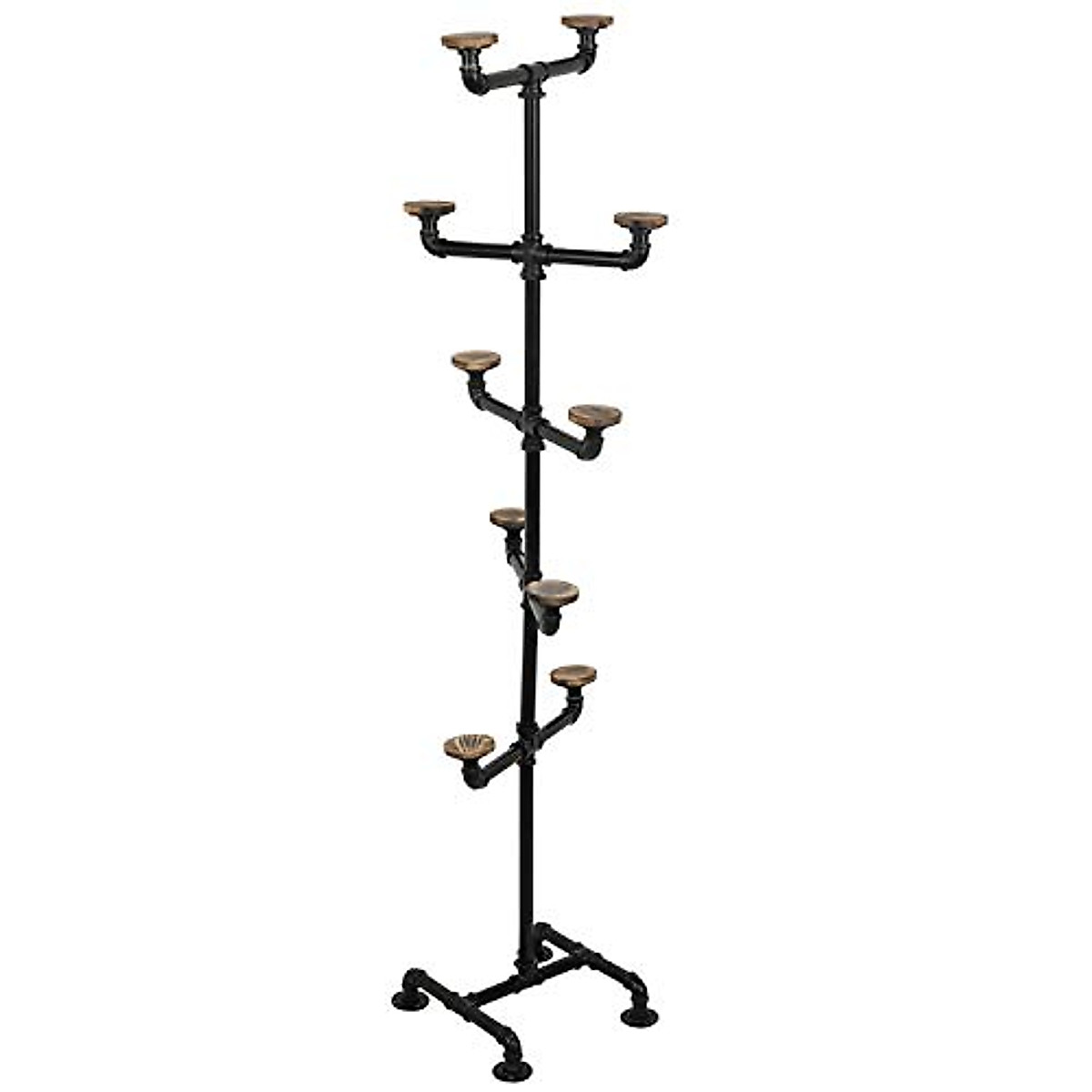 MyGift Industrial Black Metal Hat Rack Stand with 10 Round Rustic Brown Wood Hanging Hooks