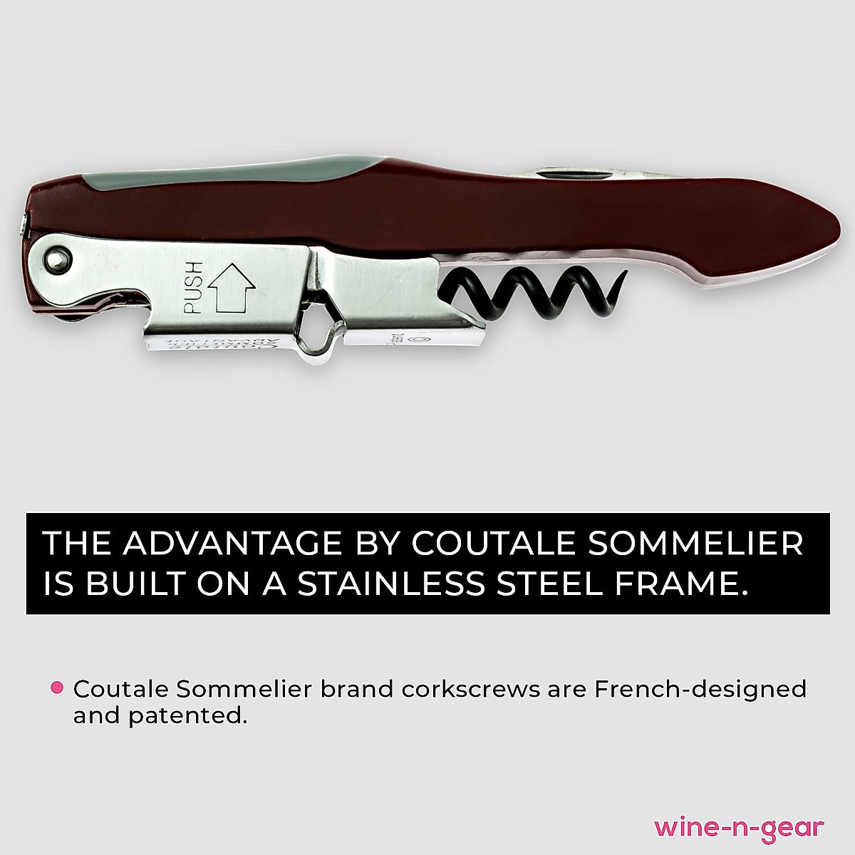 Coutale Sommelier Advantage Waiters Corkscrew - Burgundy - Spring-Loaded Single-Lever Wine Bottle Opener with Sharp Micro-Serrated Knife for Bartenders & Chefs - Kitchen Accessories and Gifts