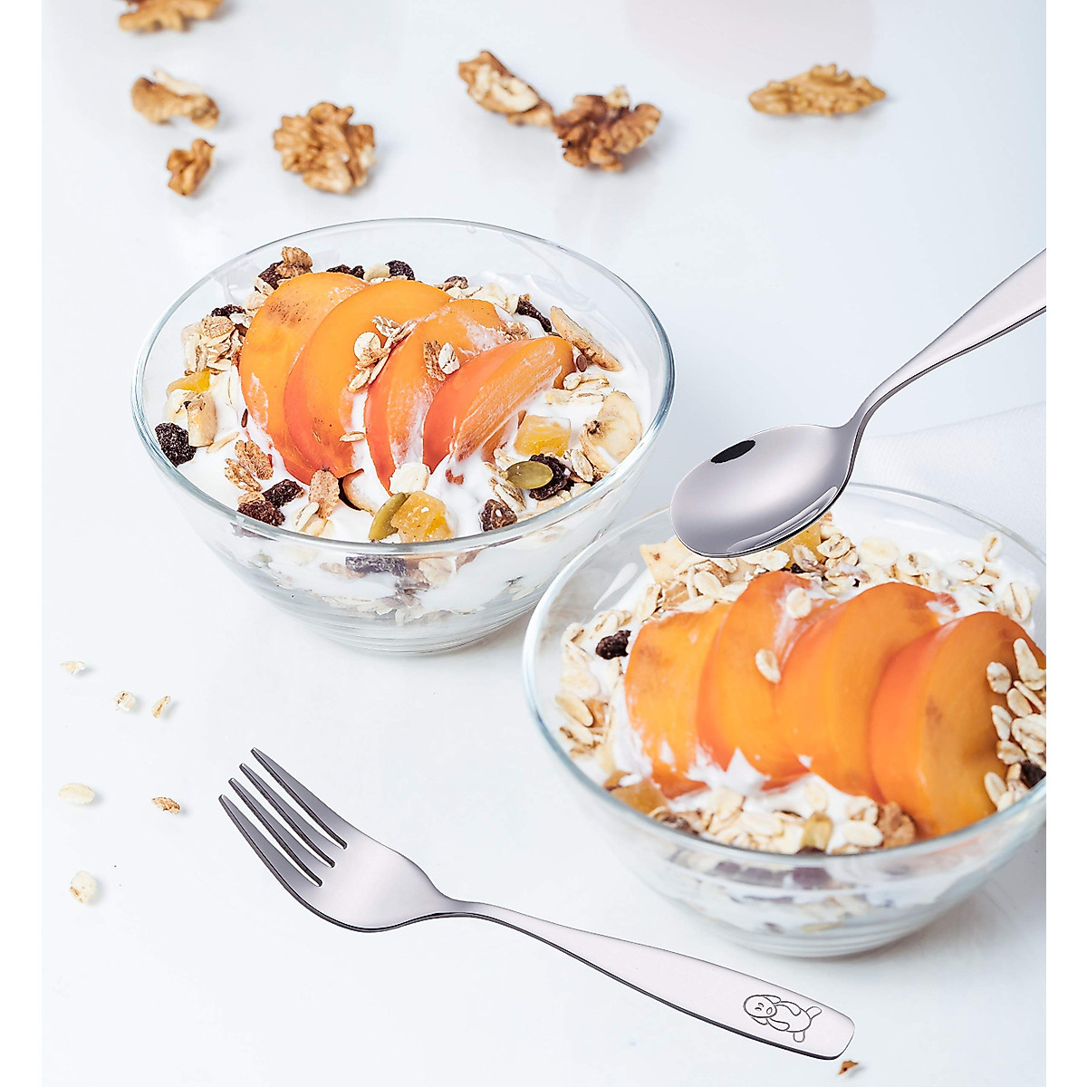 ANNOVA Children's Flatware 9 Pieces Set - Stainless Steel Cutlery/Silverware 3 x Safe Forks, 3 x Dinner Knife, 3 x Dinner Spoons - Safe Kids Toddler Utensils Lunch Box (Engraved Dog Cat Bunny)