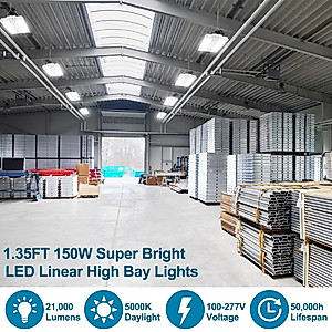 Xbuyee High Bay LED Shop Light 2-Pack 1.35FT 150W 21000LM 5000K Daylight 100-277V, Commercial LED Linear High Bay Lights for Warehouse Workshop Supermarket Stadium, ETL