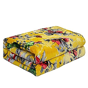 DaDa Bedding Vibrant Tropical Hummingbird Throw Blanket - Sunny Yellow Fleece Bright Super Soft Faux Mink for Sofa or Couch - Cozy & Lightweight - 50" x 60"