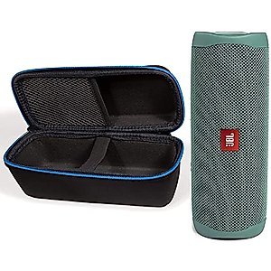 JBL Flip 5 Waterproof Portable Bluetooth Recycled Plastic Speaker Bundle with divvi! Protective Hardshell Case - Green (Eco Edition)
