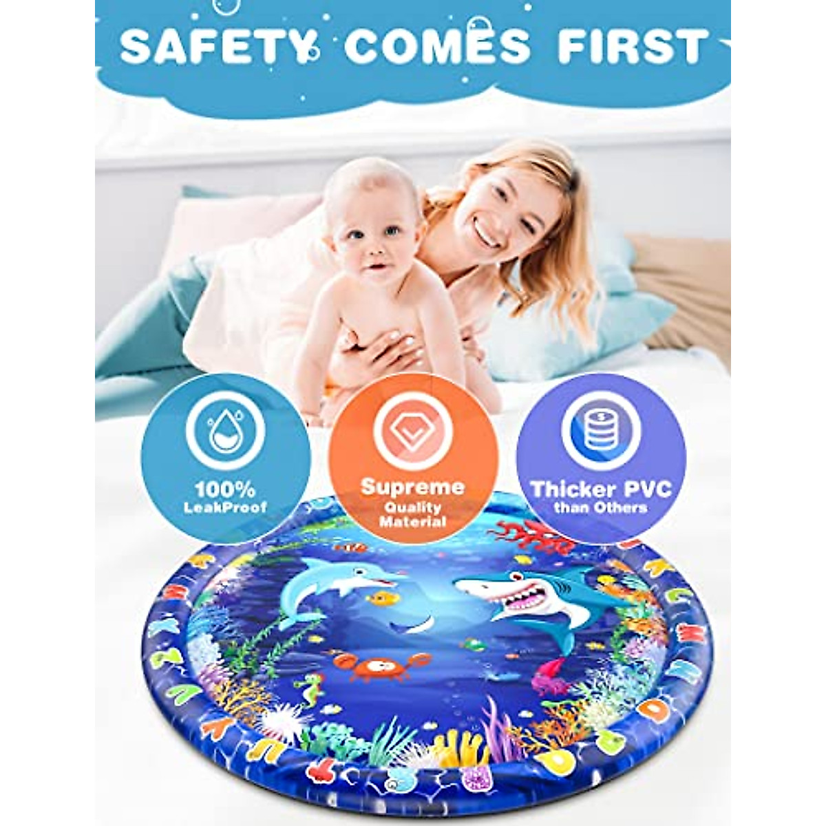 40" Tummy Time Water Mat, Inflatable Water Mat for Babies and Toddlers, Play Activity Center for Newborn Babies, Ideal Baby Toys Promoting Brain Development Sensory Stimulation