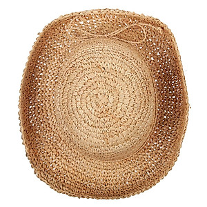 Jeanne Simmons Women's 3 Inch Turn Up Brim Straw Crochet Summer Bucket Hat - Raffia OSFM