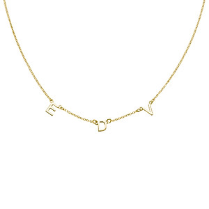 Oak&Luna - Personalized Inez Initial Necklace With Up to 8 Initials - Dainty Jewelry for Her, Woman - Custom Designer Gift for Mother's Day, Birhday, Christmas - Gemstone & Diamond Option (14k Yellow Gold, No Gemstone)
