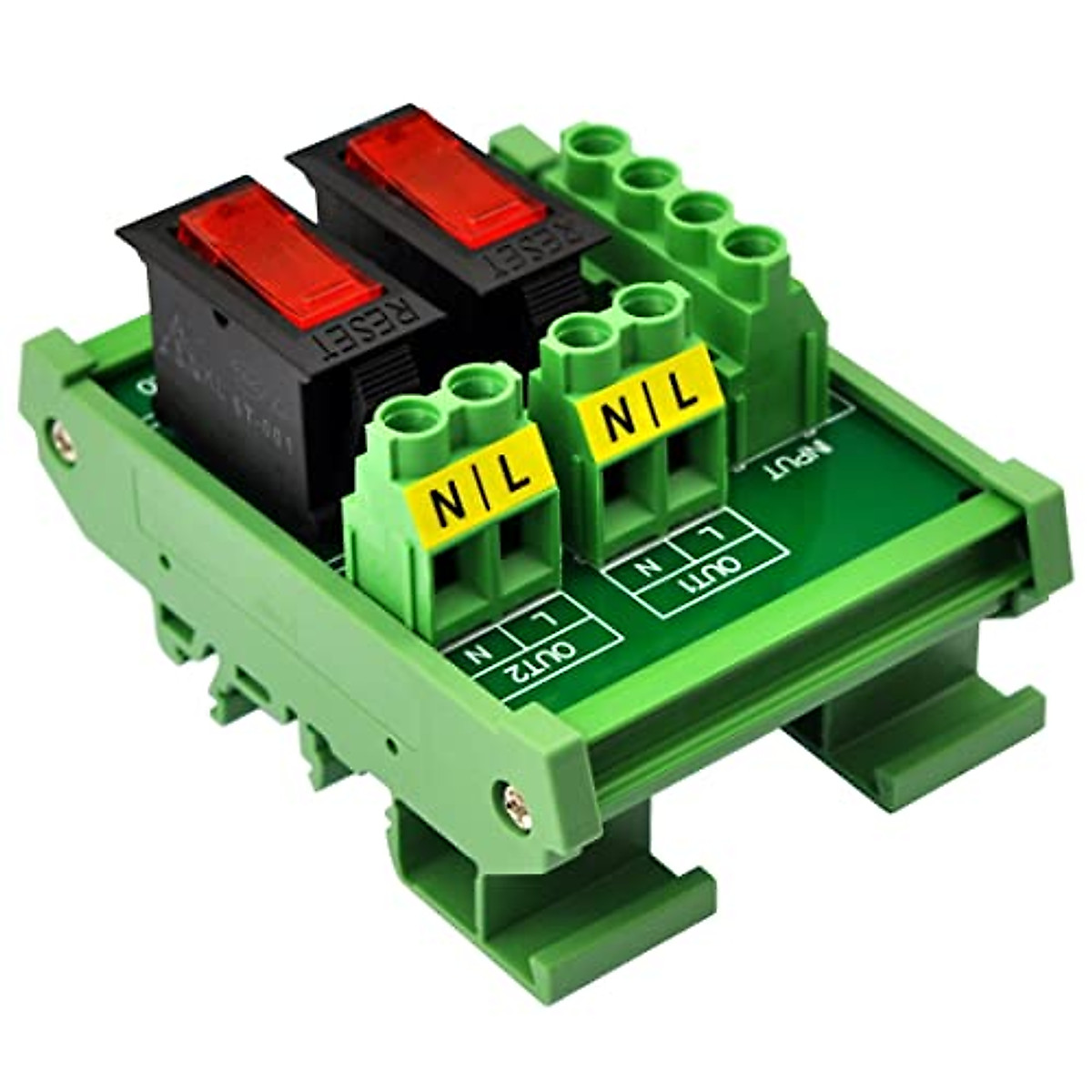Rocker Switch Thermal Circuit Breaker Overload Protector 2 Channel Power Distribution Module DIN Rail Mount