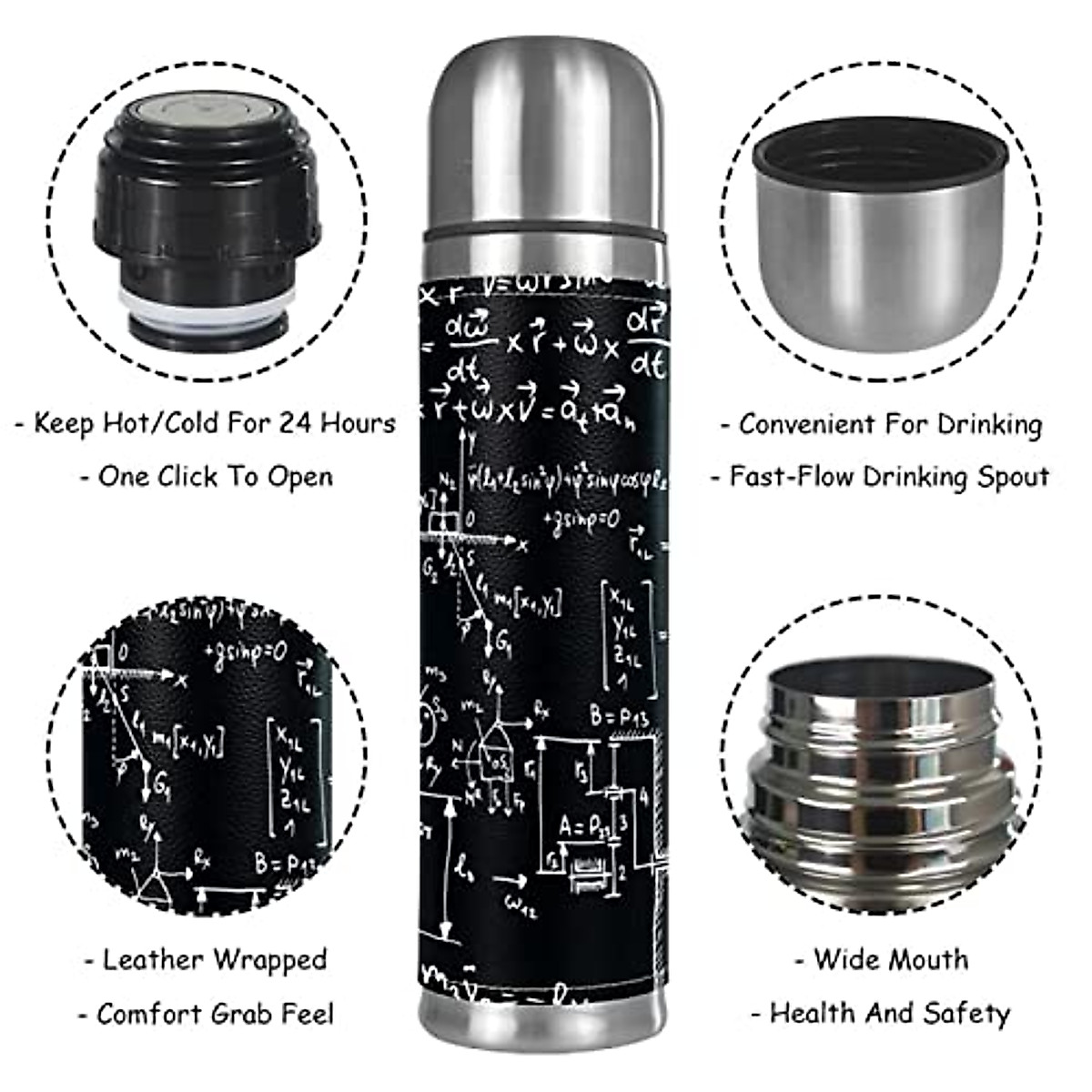 Insulated Water Bottle,Thermos for Hot Drinks,Formula Math Equation,Coffee thermos Stainless Steel Water Bottle