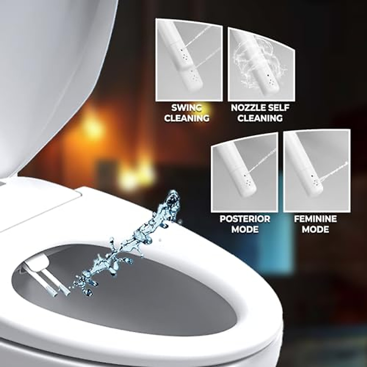 GenieBidet Slow-Close STEALTH ELONGATED Bidet. Dual Nozzles Self Cleaning. Adj. Water Pressure. No Wiring. If you can install a toilet seat you can install this. T adapter & Bottle Bidet included.