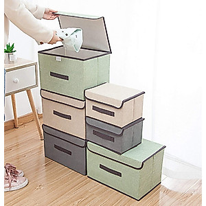 Cicilin Foldable Storage Basket, 2 Pack Lidded Storage Bins with Handle Organize Clothes Toys Book Universal Household Containers for Bedroom Wardrobe Clothes Office Shelf (Beige)