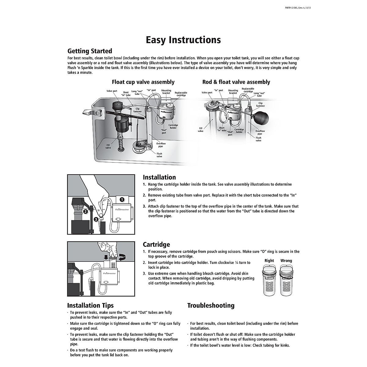 Fluidmaster 8300 Flush 'n Sparkle Automatic Toilet Bowl Cleaning System with Bleach Cartridge