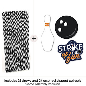 Big Dot of Happiness Strike Up the Fun - Bowling - Paper Straw Decor - Birthday Party or Baby Shower Striped Decorative Straws - Set of 24