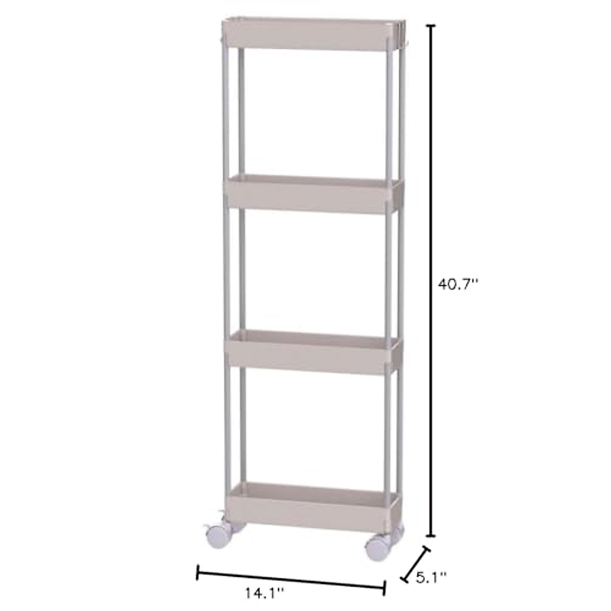Sooyee 4 Tier Slim Storage Cart Mobile Shelving Unit Organizer Slide Out Storage Rolling Utility Cart Tower Rack for Kitchen Bathroom Laundry Narrow Places, Plastic & Stainless Steel,White