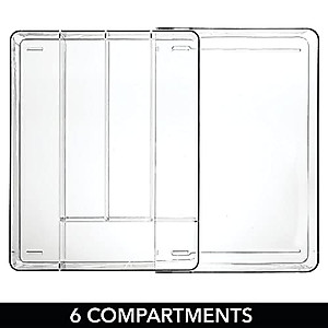 mDesign Adjustable, Expandable Plastic Kitchen Cabinet Drawer Storage Organizer Tray - for Storing Organizing Cutlery, Spoons, Cooking Utensils, Gadgets - Clear