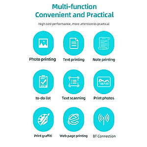 Mini Pocket Photo Printer Portable Thermal Printing Machine 203dpi Wireless BT Connection for Picture Lable DIY Handcraft List Meno Notes Journal Receipt Paper Instant Printer Sticker with 6 Roll