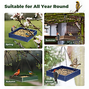 Kingsyard Platform Bird Feeder for Outside, Recycled Plastic Hanging Tray Bird Feeders with Large Capacity 3.5 lbs, Premium Quality & Durable, Great for Attracting Wild Birds, Green