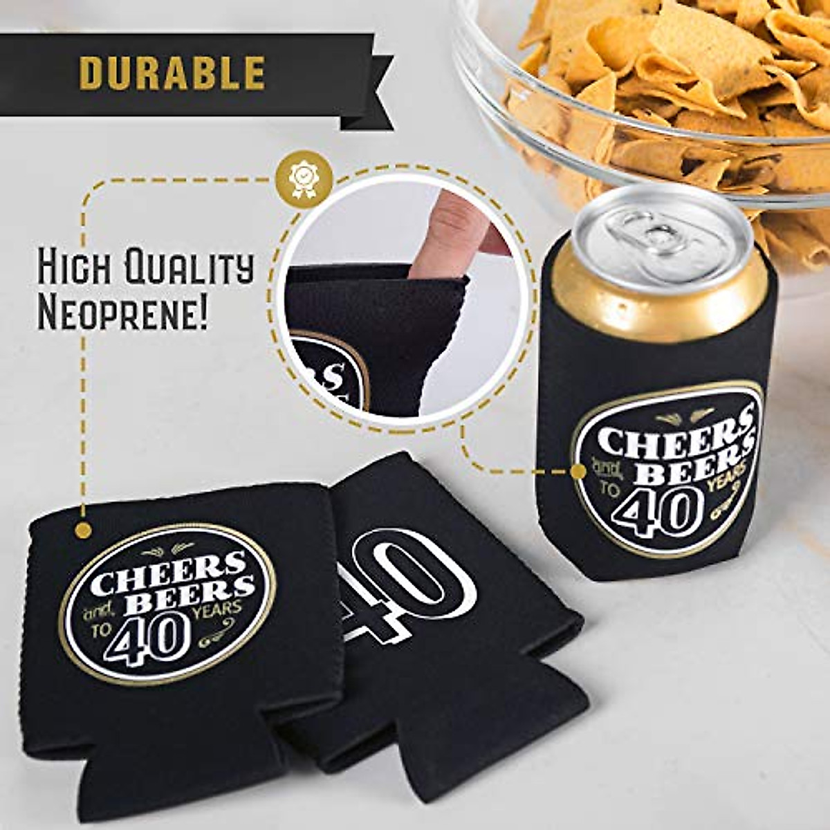 Prazoli 40th Birthday Can Coolers (12 Pack) - Happy 40 Birthday Decorations for Men , Cheers and Beers to 40 Years , Happy 40th Birthday Party Favors , Over The Hill Birthday Decorations 40th Party