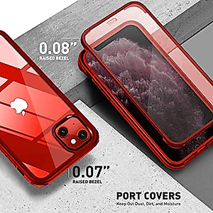 UBUNU iPhone 13 Case with Screen Protector [Built-in 9H Hard Tempered Glass], for Magsafe 360 Full Body Protection, Clear Protective iPhone 13 Phone Case Cover for Men Women 6.1 inch, Red