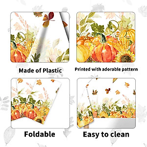 PARSUP 4PCS Thanksgiving Disposable Tablecloth Party Supplies, 108 × 54 inch, Autumn Theme Pumpkin Maple Leaves Fall Tablecloth Plastic Waterproof Tablecover Decorations