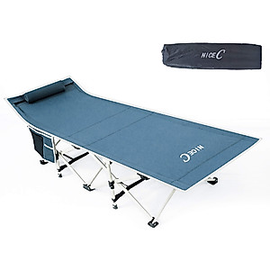 Nice C Camping Cots, Camping Cots with Mattress, for Adults, Folding Cot, with Pillow, Carry Bag & Storage Pocket, Extra Wide Sturdy, Holds Up to 500 Lbs (1, Grey)