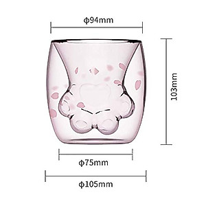 windosier Coffee Mugs,Cute Cat Mugs,Cat Paw Cup Sparks Claw Glass Double Wall Cat Coffee Mugs Cat Foot Milk Glass Sakura Cup Gift for Coffee Tea