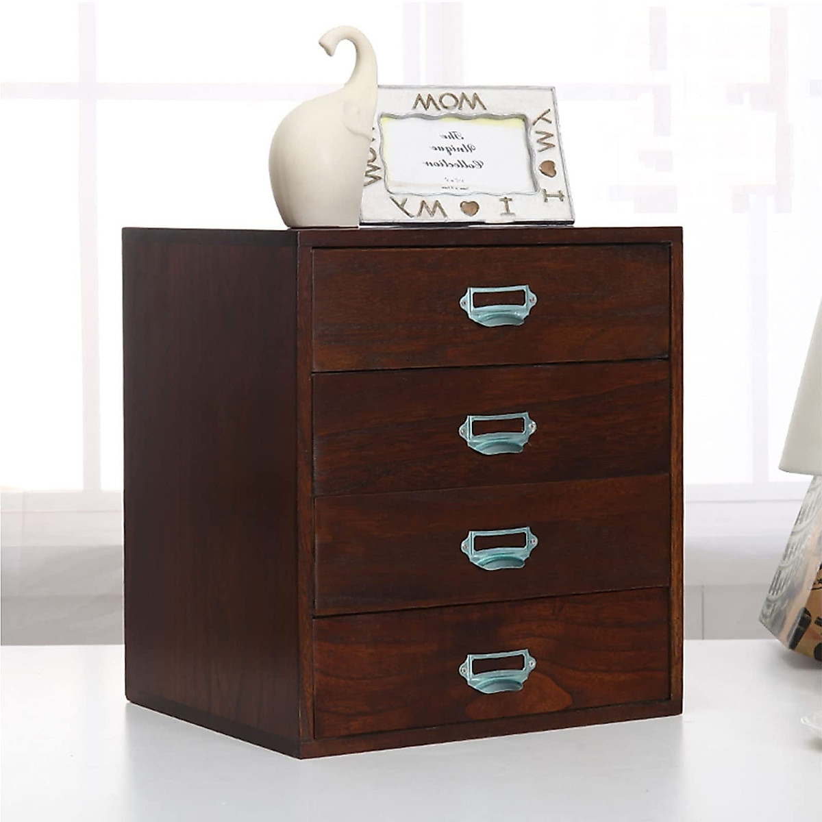 MAARKA Desktop File Cabinet - Solid Wood Storage Box - Desktop Organizer, Solid Wood Desk Storage Box, Rustic Dresser, Office/Home/School Desk Drawers Organizer Filing Cabinet