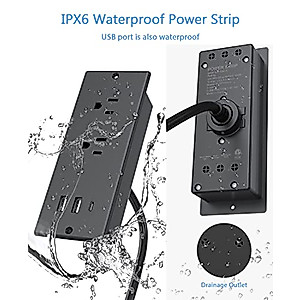 Conference Recessed Power Strip Waterproof, with PD 20W USB C Fast Charging Port,2 Outlets,Furniture Recessed Power Outlet,Desk Power Strip Surge Protector,Drawer Outlet,Flat Plug,6ft Cable (Black)