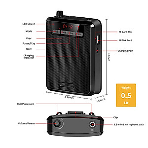 Voice Amplifier，Professional Mini Portable lotmusic Microphone Amplifier Speaker Rechargeable Wired Microphone Headset, Personal for Teacher Classroom Outdoor Meeting Tour Guides (Black)